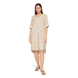 Sommerkleid Cartoon "Damen mit Muster", Damen, Gr. 38, Normalgr&ouml;&szlig;en, nature, cream, Obermaterial: 55% Leinen, 45% Viskose, l&auml;ssig geschnitten lang, V-Ausschnitt, Kleider Sommerkleid