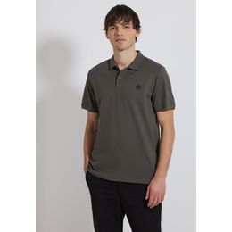 Poloshirt Street One MEN, Damen, Gr. L (42), oil grau, Web, 95% Baumwolle, 5% Elasthan, unifarben, comfort fit normal, hoch geschlossener Ausschnitt, normaler Saum, Shirts, aus Baumwolle mit Stretchante
