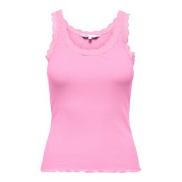 Tanktop Only "ONLSARA &ndash; Tanktop mit Spitzendetail am Ausschnitt", Damen, Gr. XS, pink (begonia pink), Jersey, Obermaterial: 94% Baumwolle, 6% Elasthan, unifarben, regular fit normal, Rundhals, Tops Tanktop, Baumwollmischung, regular fit
