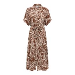 Druckkleid Only "ONLSAFA S/S LONG BELT DRESS WVN EX", Damen, Gr. L, N-Gr, cappuccino aop:cloud dancer paisley, Web, Obermaterial: 100% Viskose, bedruckt, regular fit lang, Kleider Druckkleid, Viskose, regular fit
