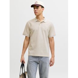 Jack & Jones Poloshirt JACK & JONES "JJEAUSTIN POLO SS NOOS", Herren, Gr. L, antique wei&szlig; detail:play, melange, Jersey, Obermaterial: 58% Polyester, 39% Baumwolle, 3% Elasthan, meliert, regular fit normal, ohne Ausschnitt, gerader Abschluss, Shirts, Materialmix, regular fit