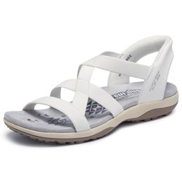 Sandale Skechers "REGGAE SLIM-STRETCH FLEX", Damen, Gr. 38, wei&szlig;, Lederimitat, Textil, Fischgratmuster, Schuhe Sandale, Flats, Trekking Sandale mit Slip-ins Funktion, Topseller