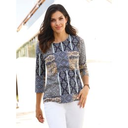 3/4-Arm-Shirt Classic Basics "3/4-Arm-Shirt", Damen, Gr. 42, bunt (royalblau, ecru, bedruckt), 100% Baumwolle, ethno, gemustert, mehrfarbig, Rundhals, Shirts 3/4-Arm-Shirt