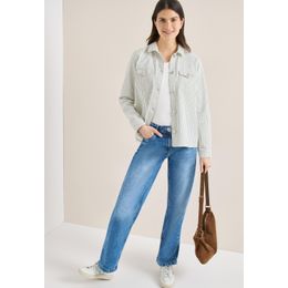 Jeansjacke Cecil, Damen, Gr. L (42), vanillewei&szlig;, Web, 98% Baumwolle, 2% Elasthan, gestreift, comfort fit normal, V-Ausschnitt, B&uuml;ndchen, Jacken Jeansjacke, im Denim-Style