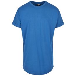 T-Shirt Urban Classics "Urban Classics Herren Long Shaped Turnup Tee", Damen, Gr. M, sportyblau, 100% Baumwolle, unifarben, loose fit, Rundhals, Shirts T-Shirt