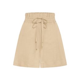 Shorts BOSS Orange "Tacolina Premium Damenmode", Damen, Gr. 34, N-Gr, open beige 287, Web, Obermaterial: 80% Viskose, 20% Leinen, unifarben, kurz, Hosen Shorts, High Waist mit doppeltem Bindeband, Paperbag-Look