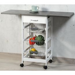 Kesper K&uuml;chenwagen - ausklappbaren Arbeitsplatten - Wei&szlig;/Grau FSC