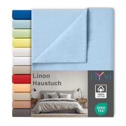 NYVI Linon Deluxe Bettlaken ohne Gummizug aus 100% atmungsaktiver Baumwolle - Betttuch auch als Sommerdecke nutzbar Farbe:Hellblau;Gr&ouml;&szlig;e:150x250 cm