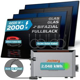 SUNNIVA&reg; 2000W Balkonkraftwerk mit 2,048 kWh Speicher Jackery HomePower 2000 Ultra, BIFAZIAL FULLBLACK komplett Steckdose, PV Solaranlage Komplettset mit Solarspeicher, 4x 500W N-Type Glas-BIFAZIAL