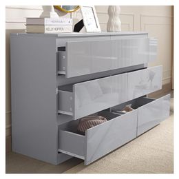 HTI-Living Sideboard Kenji 8 Schubladen Hochglanz Grau