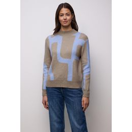 Rollkragenpullover Street One, Damen, Gr. 36, beige (light terra mocha meliert), Web, 37% Polyacryl, 29% Baumwolle, 29% Polyester, 5% Nylon, gestreift, comfort fit normal, Rundhals, B&uuml;ndchen, Pullover Rollkragenpullover, mit grafischem Muster