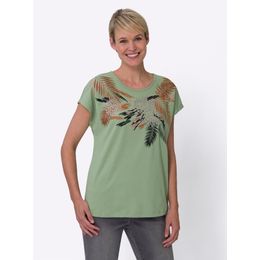 Kurzarmshirt Classic Basics "Kurzarm-Shirt", Damen, Gr. 38, gr&uuml;n (eucalyptus, cognac), 100% Baumwolle, gemustert, mehrfarbig, Rundhals, Shirts