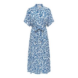 Druckkleid Only "ONLSAFA S/S LONG BELT DRESS WVN EX", Damen, Gr. M, N-Gr, cloud dancer aop:blau, Web, Obermaterial: 100% Viskose, bedruckt, regular fit lang, Kleider Druckkleid, Viskose, regular fit