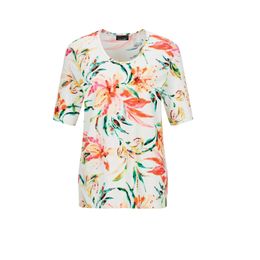 Print-Shirt GOLDNER "Kurzgr&ouml;&szlig;e Cityshirt mit floralem Muster", Damen, Gr. 21, bunt (bunt, gemustert), Obermaterial: 95% Viskose CV. 5% Elasthan EL., gerade, Shirts, Gro&szlig;fl&auml;chiger Blumenprint
