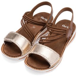 Keilsandalette Ara "TAMPA", Damen, Gr. 38, cognac, goldfarben, Glattleder, metallic, Schuhe, Riemchensandale, Sommerschuh in bequemer Weite G (= weit)