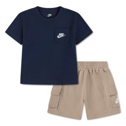 T-Shirt & Shorts Nike Sportswear "NKB B NSW PKT TEE FT SHORT SET", M&auml;dchen, Gr. 104, hemp, Obermaterial: 60% Baumwolle, 40% Polyester, KOB Set-Artikel, Set, f&uuml;r sportliche Aktivit&auml;ten