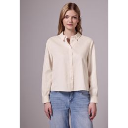 Langarmbluse STREET ONE STUDIO, Damen, Gr. 42, mellow vanilla, Web, 100% Baumwolle, unifarben, gerade normal, V-Ausschnitt, B&uuml;ndchen, Blusen, mit Knopfleiste