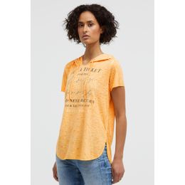 Kapuzenshirt SOCCX, Damen, Gr. 3XL, fresh mango, Single Jersey, Material: Grundmaterial: 100% Polyester, Ausbrenner: 100% Viskose, bedruckt, regular fit normal, Rundhals, eingesetzt gerader Abschluss, Shirts Kapuzenshirt, mit Ausbrenner-Effekten