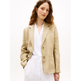 Kurzblazer Tommy Hilfiger "NEW ESS LINEN REG SB BLAZER", Damen, Gr. 36, beige, Web, Obermaterial: 76% Leinen, 24% Lyocell, unifarben, gerade normal, Blazer Kurzblazer, mit aufgesetzten Taschen