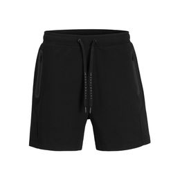 Jack & Jones Relaxshorts JACK & JONES "JPSTGORDON FUSION SWEAT SHORTS SRT SN", Herren, Gr. L, N-Gr, schwarz detail:rubber print, Web, Obermaterial: 58% Polyester, 42% Baumwolle, bedruckt, regular fit knielang, Hosen