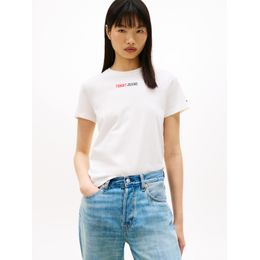 Kurzarmshirt Tommy Jeans "TJW REG ESSENTIAL LOGO 2 TEE EXT", Damen, Gr. M (38), ecru, Single Jersey, Obermaterial: 100% Baumwolle, unifarben, normal, Rundhals, Shirts