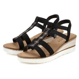 Sandalette Lascana "Sommerschuh, offener Schuh, Sandale", Damen, Gr. 36, schwarz, Obermaterial: 100% Textilmaterial. Decksohle: 100% Textilmaterial. Futter: 100% Lederimitat. Laufsohle: 100% Synthetik, Glitzer, Schuhe Sandalette, mit Keilabsatz und Schmucksteinen VEGAN
