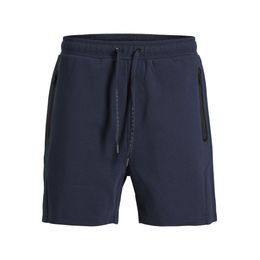 Jack & Jones Relaxshorts JACK & JONES "JPSTGORDON FUSION SWEAT SHORTS SRT SN", Herren, Gr. L, N-Gr, outer space detail:rubber print, Web, Obermaterial: 58% Polyester, 42% Baumwolle, bedruckt, regular fit knielang, Hosen