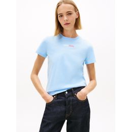 Kurzarmshirt Tommy Jeans "TJW REG ESSENTIAL LOGO 2 TEE EXT", Damen, Gr. XL (42), light powdery blau, Single Jersey, Obermaterial: 100% Baumwolle, unifarben, normal, Rundhals, Shirts
