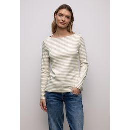 Langarmshirt Street One, Damen, Gr. 42, cotton beige, Web, 100% Baumwolle, gestreift, normal normal, abgesteppt, Shirts Langarmshirt, aus reiner Baumwolle