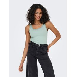 Tanktop Only "ONLSARA &ndash; Tanktop mit Spitzendetail am Ausschnitt", Damen, Gr. M, jadeite, Jersey, Obermaterial: 94% Baumwolle, 6% Elasthan, unifarben, regular fit normal, Rundhals, Tops Tanktop, Baumwollmischung, regular fit