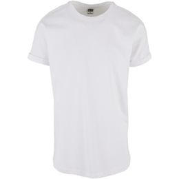 T-Shirt Urban Classics "Urban Classics Herren Long Shaped Turnup Tee", Damen, Gr. L, wei&szlig;, 100% Baumwolle, unifarben, loose fit, Rundhals, Shirts T-Shirt