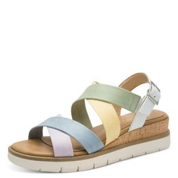 Keilsandalette Marco Tozzi, Damen, Gr. 38, wei&szlig; multi, Lederimitat, mehrfarbig, Schuhe, Plateau, Riemchensandale in farbenfroher Gestaltung