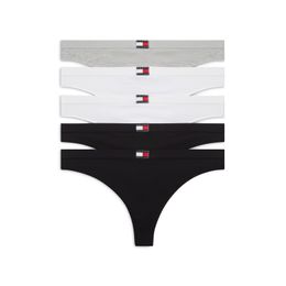 Tanga "5 PACK FLAG THONG", Damen, Gr. L (40), 5 Stk., grau, wei&szlig;, wei&szlig;, schwarz, schwarz, Jersey, Obermaterial: 95% Baumwolle, 5% Elasthan, Tommy Hilfiger Underwear, k&ouml;rpernah, Unterhosen Tanga, mit Logo