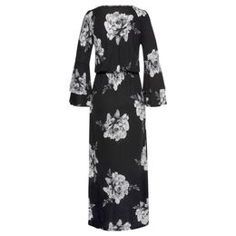 Lascana Maxikleid 'mit Blumenprint und Schulter-Cut-Outs, 3/4-&Auml;rmel' mehrfarbig Gr. 34 f&uuml;r Damen. Rundhals und Allover-Druck. Figurumspielend