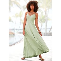 Lascana Maxikleid 'Cut-Out am R&uuml;cken aus leichter Webware' pistazie Gr. 44 f&uuml;r Damen. Mit V-Ausschnitt. Figurumspielend. Nachhaltig.