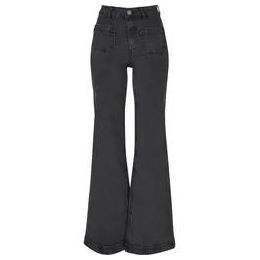 Stoffhose Urban Classics "Urban Classics Damen Ladies Vintage Flared Denim Pants", Damen, Gr. 30, Normalgr&ouml;&szlig;en, schwarzwashed, 98% Baumwolle, 2% Elasthan, unifarben, loose fit, Hosen Stoffhose