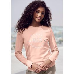 H.I.S. H.I.S Sweatshirt salmon Gr. 36/38 f&uuml;r Damen. Rundhals und Logostickerei. Basic. Nachhaltig.
