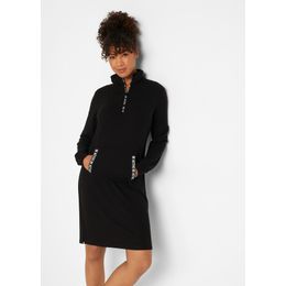 Sweatkleid bonprix, Damen, Gr. 36/38 (S), N-Gr, schwarz bedruckt, Sweatware, Obermaterial: 60% Viskose, 35% Polyester, 5% Elasthan, bequem, Kleider Sweatkleid, f&uuml;r den Alltag, mit langem Arm, aus Viskose-Mix, Casual Stil
