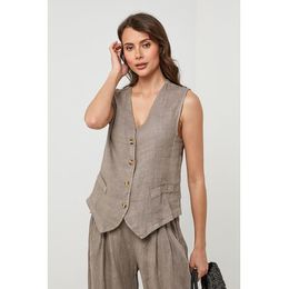 Lin Passion Leinen-Weste in Taupe - 72% | Gr&ouml;&szlig;e 34/36 | Damenjacken