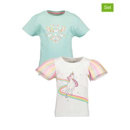 Blue Seven 2er Set: Shirts in Wei&szlig;/ T&uuml;rkis/ Bunt - 48% | Gr&ouml;&szlig;e 98 | Kinder-oberteile