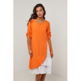 Le Monde du Lin Leinen-Kleid in Orange/ Wei&szlig; - 73% | Gr&ouml;&szlig;e 36/38 | Damen-kleider