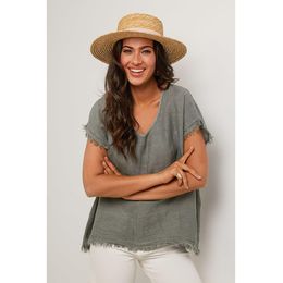 Le Monde du Lin Leinen-Bluse in Khaki - 75% | Gr&ouml;&szlig;e 34/36 | Damen-blusen