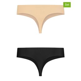Bye Bra 2er-Set: Strings in Beige/ Schwarz - 44% | Gr&ouml;&szlig;e M | Damen-unterteile