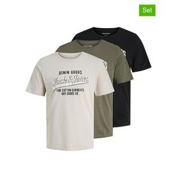 Jack & Jones Jack & Jones 3er-Set: Shirts "Jjethan" in Khaki/ Schwarz/ Creme - 28% | Gr&ouml;&szlig;e L | Herren-plussize