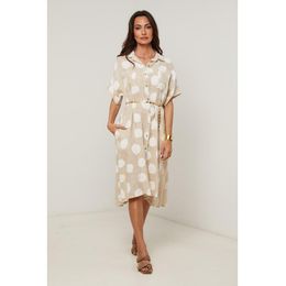 Le Monde du Lin Leinen-Kleid in Beige/ Wei&szlig; - 72% | Gr&ouml;&szlig;e 34/36 | Damen-kleider