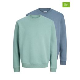 Jack & Jones Jack & Jones 2er-Set: Sweatshirts "Bradley" in T&uuml;rkis/ Blau - 36% | Gr&ouml;&szlig;e L | Herren-plussize