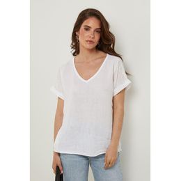 Rodier Lin Leinen-Shirt in Wei&szlig; - 74% | Gr&ouml;&szlig;e 40/42 | Damen-tops