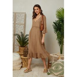 Lin Passion Leinen-Kleid in Camel - 76% | Gr&ouml;&szlig;e 38/40 | Damen-kleider