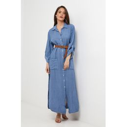 Le Monde du Lin Leinen-Kleid in Blau - 73% | Gr&ouml;&szlig;e 36/38 | Damen-kleider