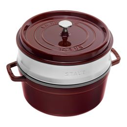 Staub La Cocotte Cocotte mit D&auml;mpfeinsatz 26 cm, rund, Grenadine-Rot, Gusseisen
